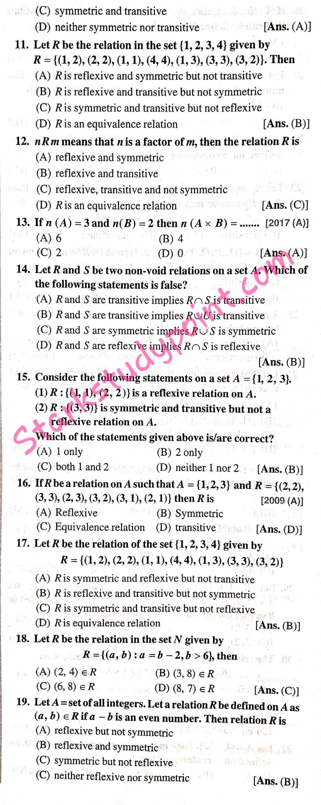 12th MatheMatics VVI Relation and functions chapter - STARK STUDY POINT